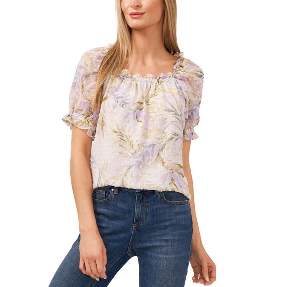 CeCe | Tops | Nwt Cece Womens Puffsleeve Bajapalm Clipdot Top 722044 S ...